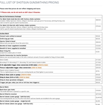 Briley3Gun - FULL LIST OF SHOTGUN GUNSMITHING PRICING
